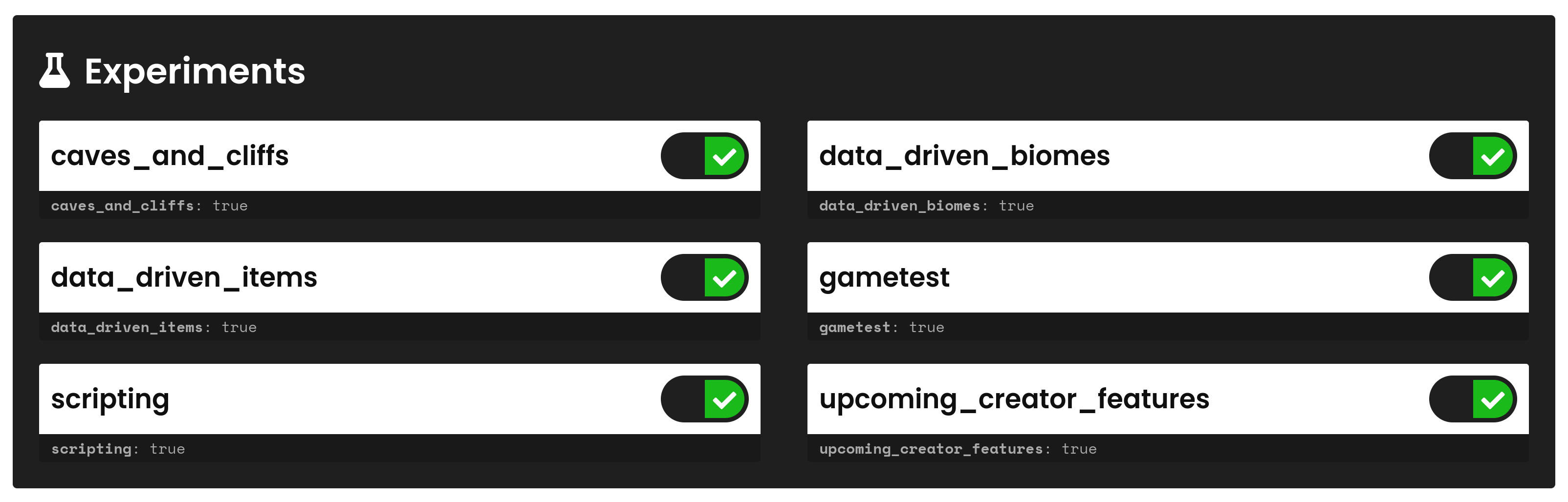 Enabling experimental gameplay (Minecraft: Bedrock Edition) – exaroton ...