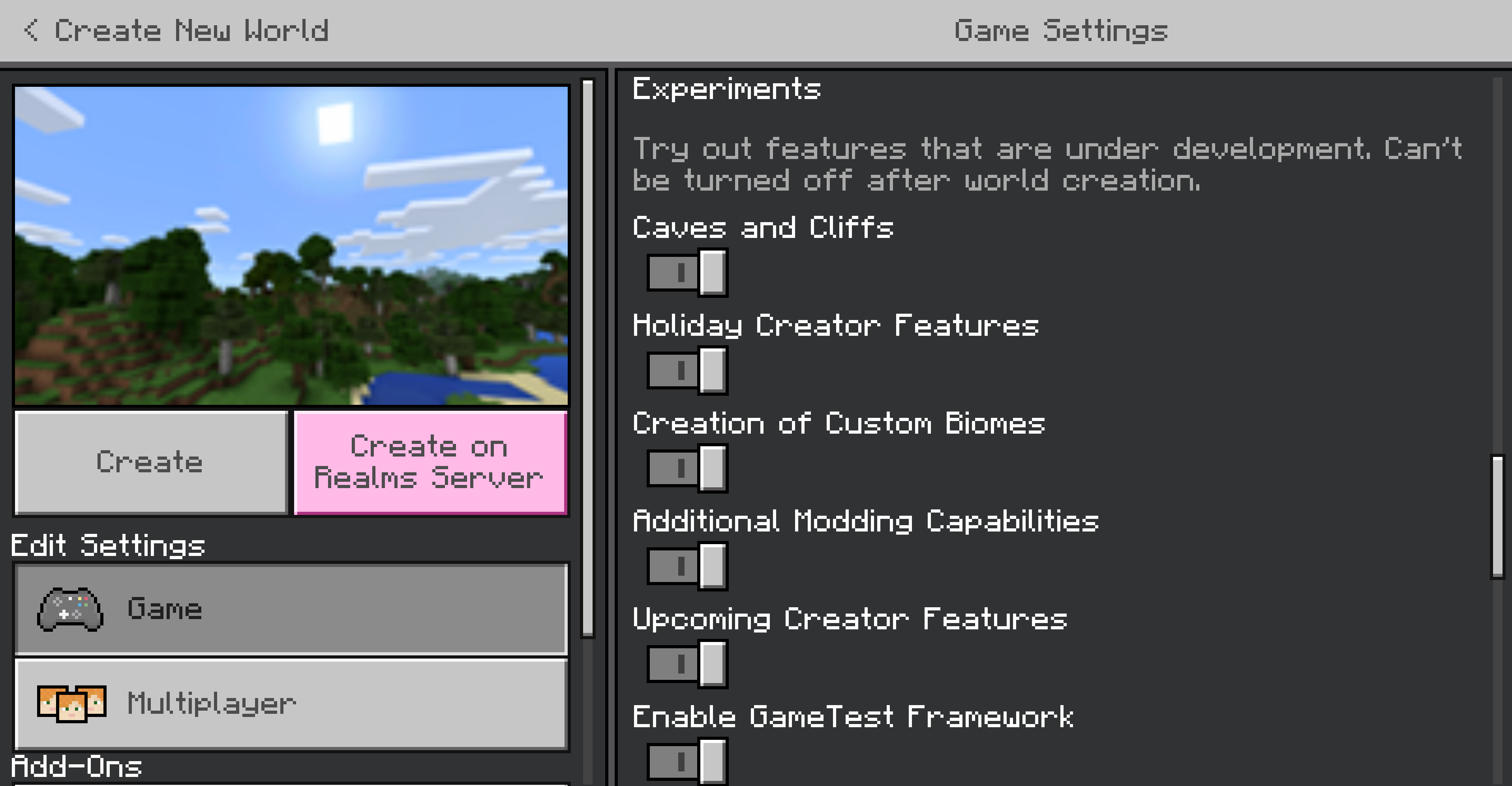 Enabling Experimental Gameplay Minecraft Bedrock Edition Exaroton Support